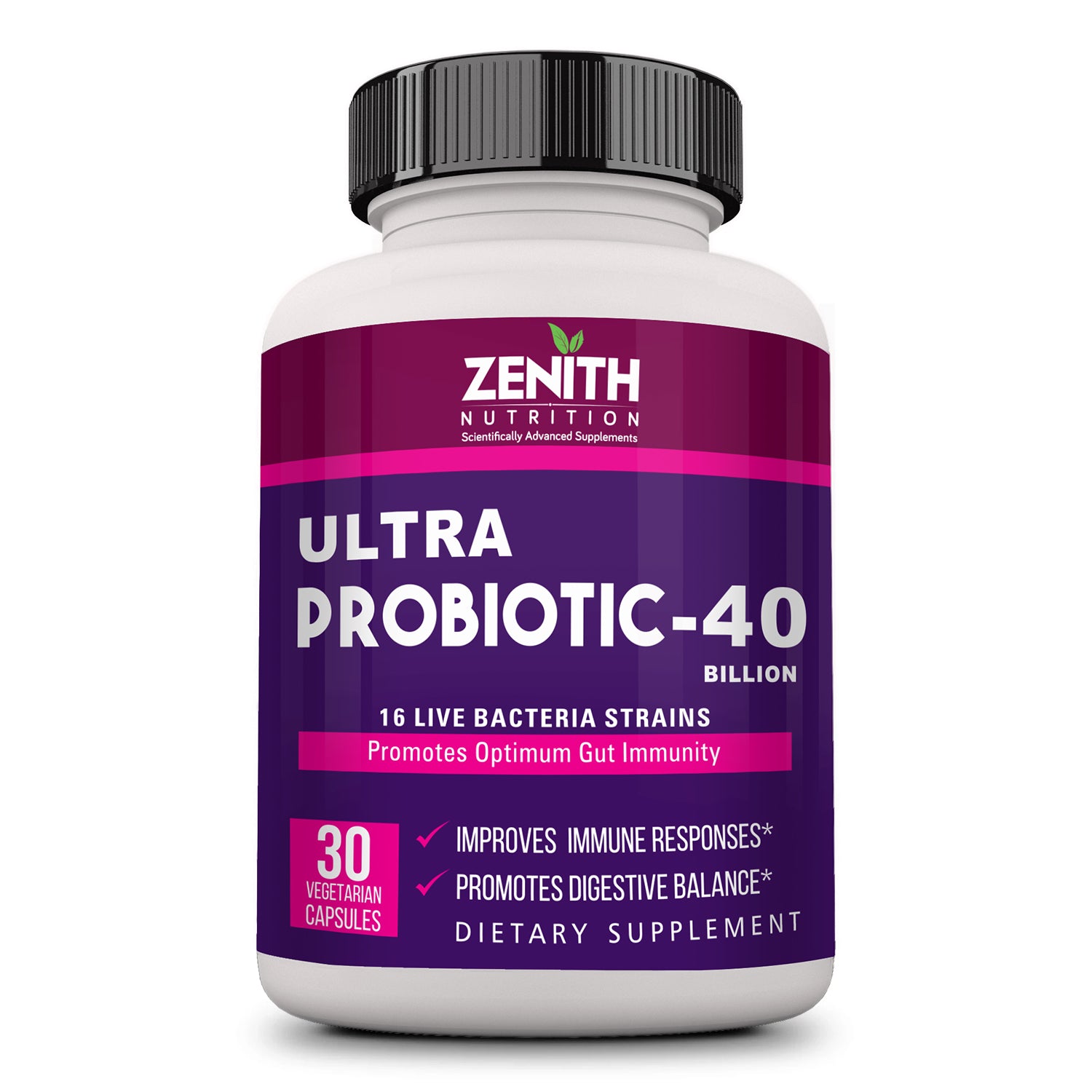 Zenith Nutrition Ultra Probiotic- 40 Billion CFU's - 16 strains-30 Veg ...